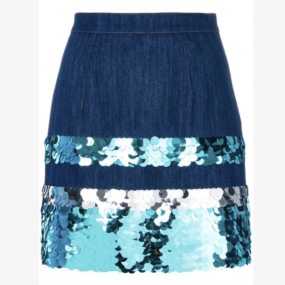 Miu Miu | Skirts | Miu Miu Sequin Embroidered Denim Skirt In Blue ...